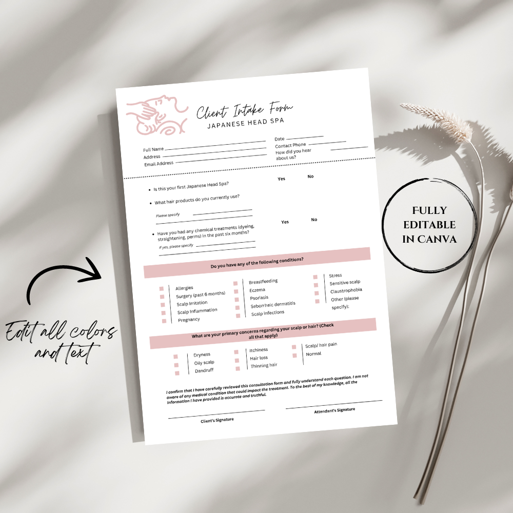 Head Spa Intake Form – Head Spa Masterclass